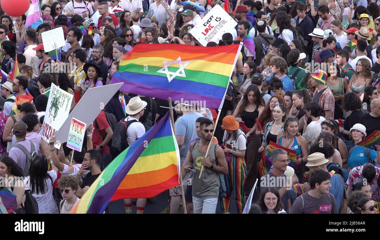 JERUSALEM, ISRAEL - JUNE 02: Participants march with the traditional ...