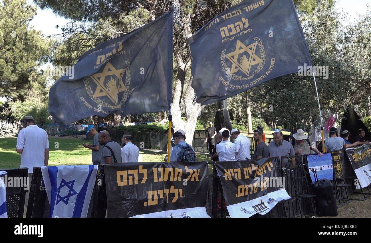 JERUSALEM, ISRAEL - JUNE 02: The flags of Lehava group, notorious for ...
