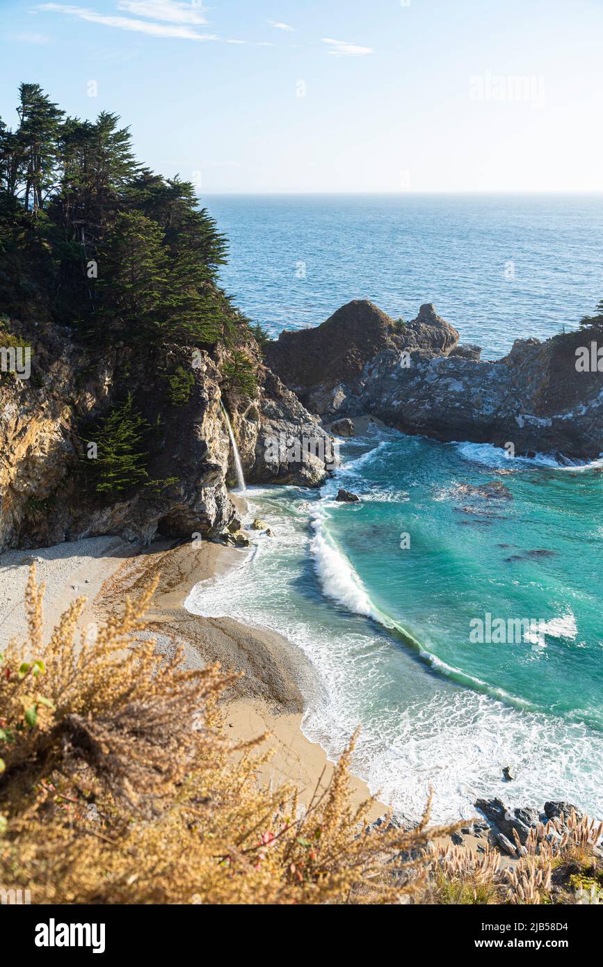 glimpse of the McWay waterfall along the big sur, california Stock ...