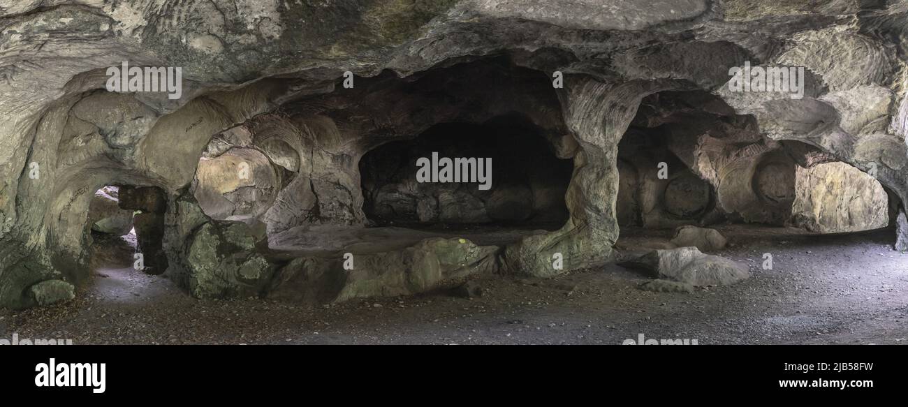 A panorama view of the historic Hohllay Roman cave used for making ...