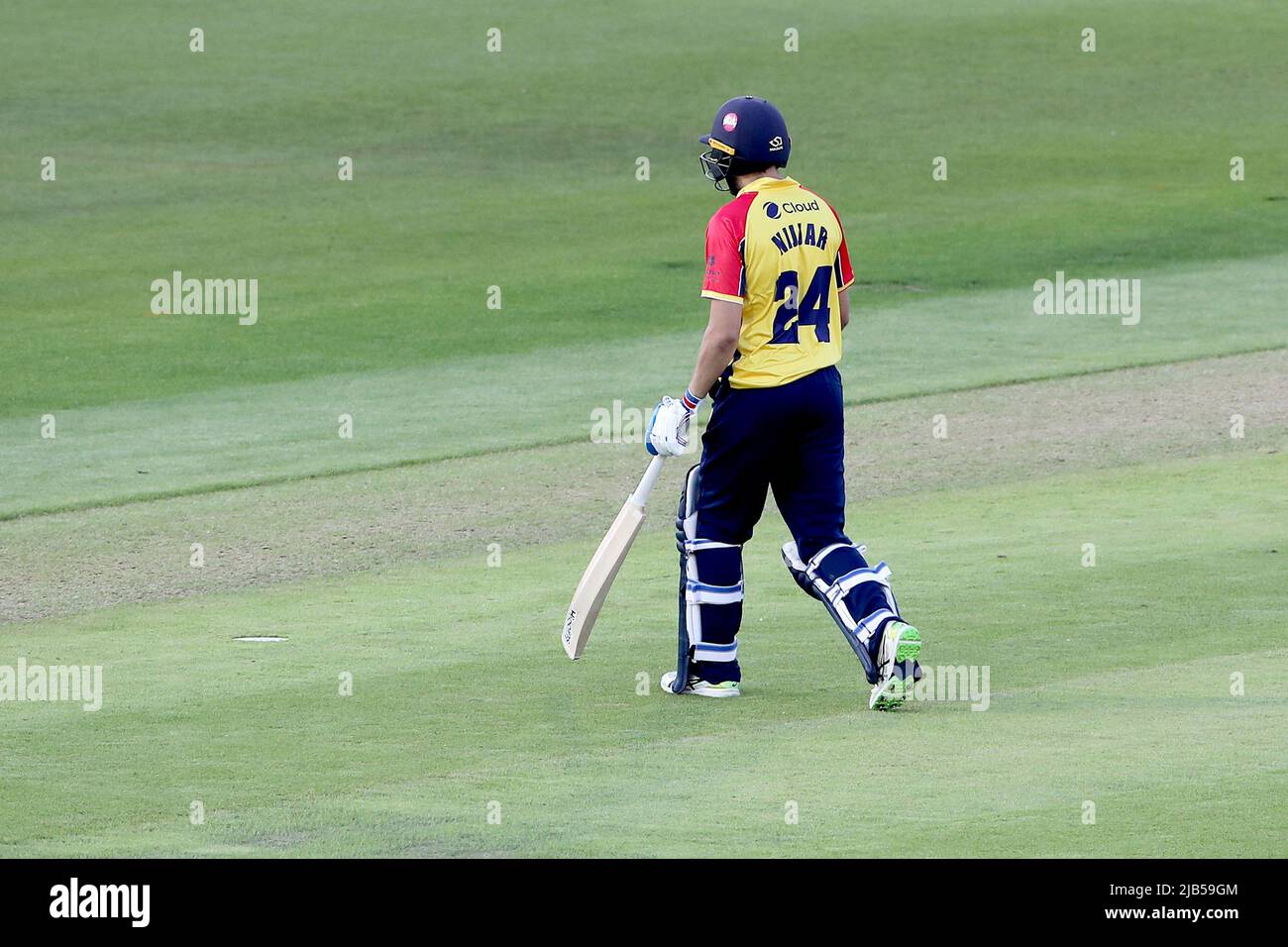 Aron Nijjar of Essex leaves the field having been dismissed for 4 ...
