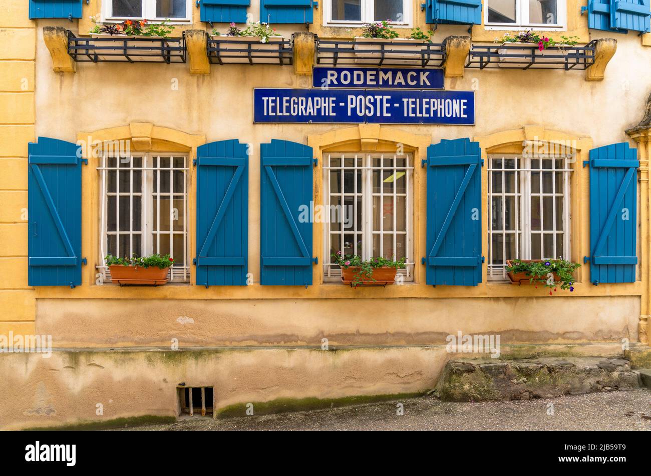 Rodemack, France - 2 June, 2022: detail view of the historic post and ...