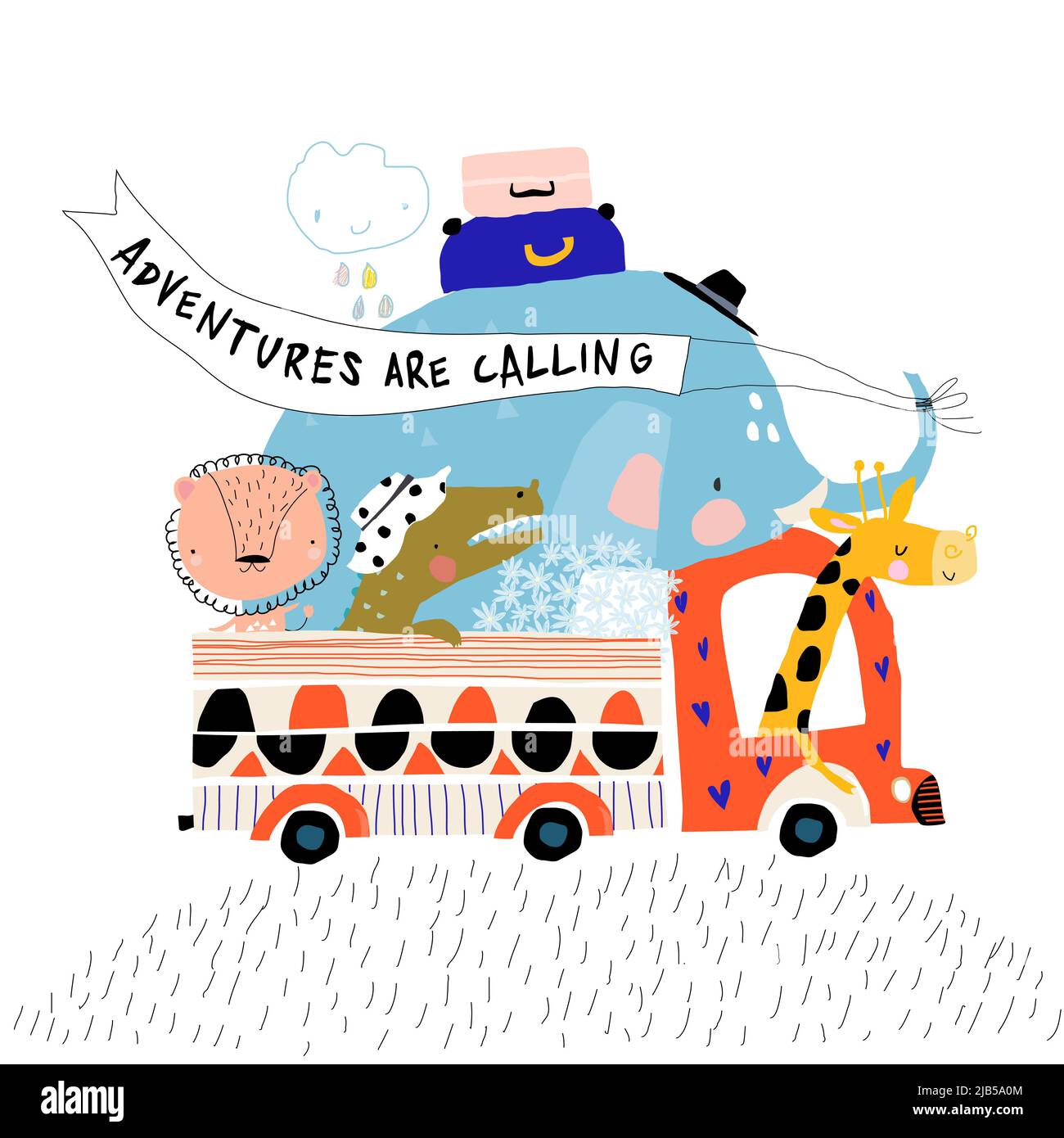 Illustration animals in car Stock Vector Images - Alamy