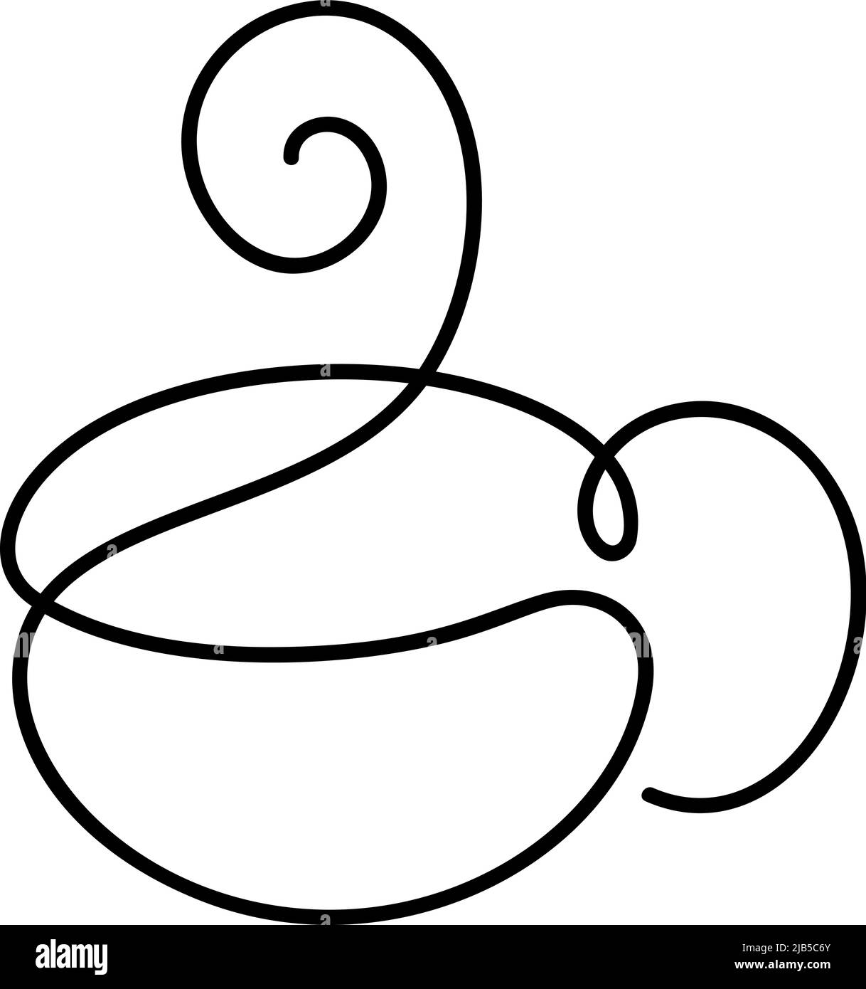 Vector calligraphy coffee or tea cup with steam. Black and white ...