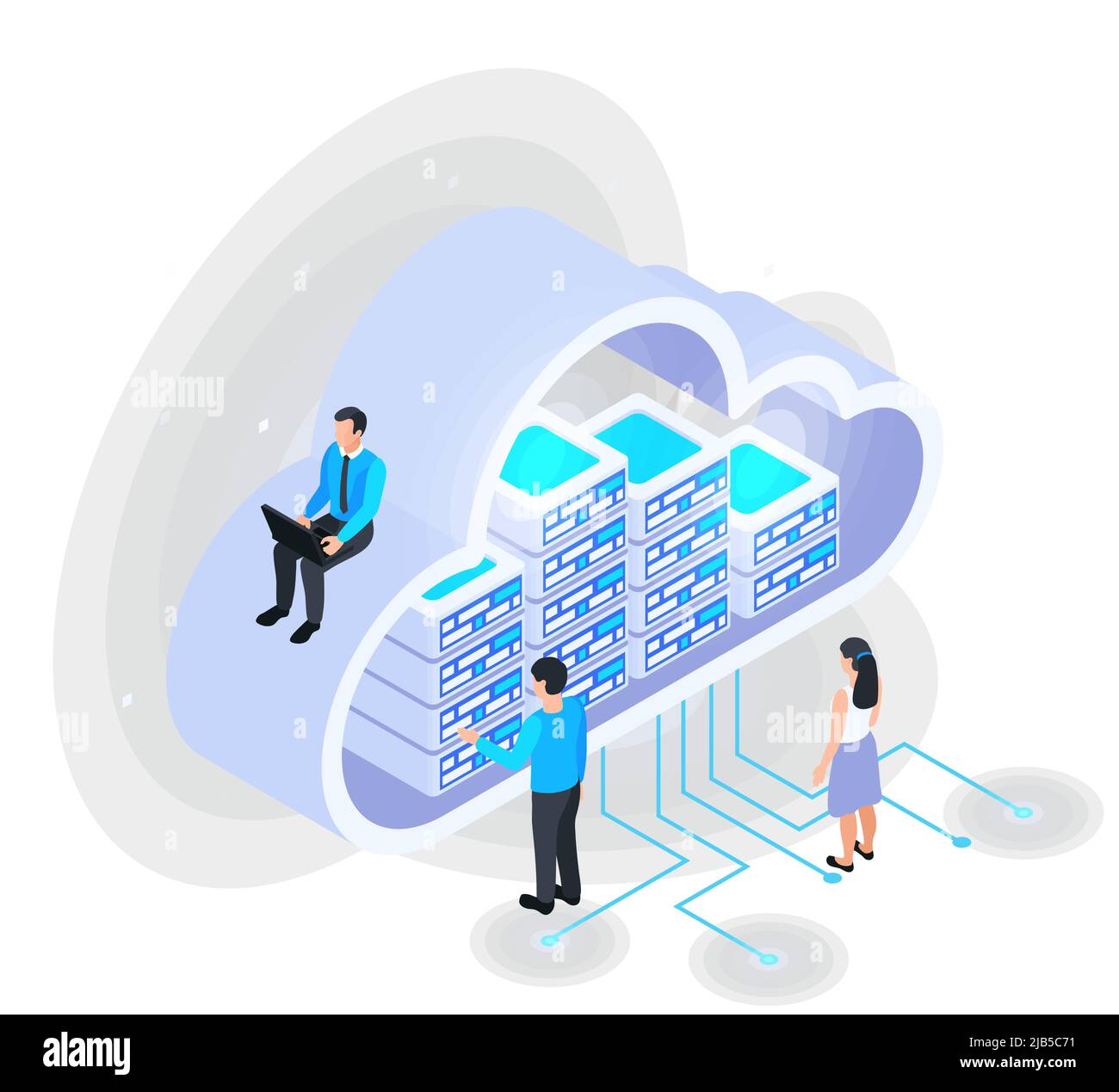 Cloud services isometric composition with icons of server racks inside ...