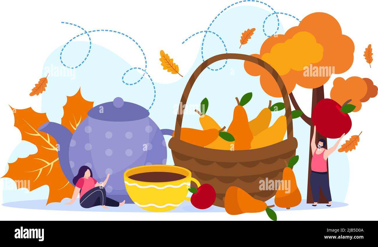 Cozy fall composition with autumn food symbols flat vector illustration ...