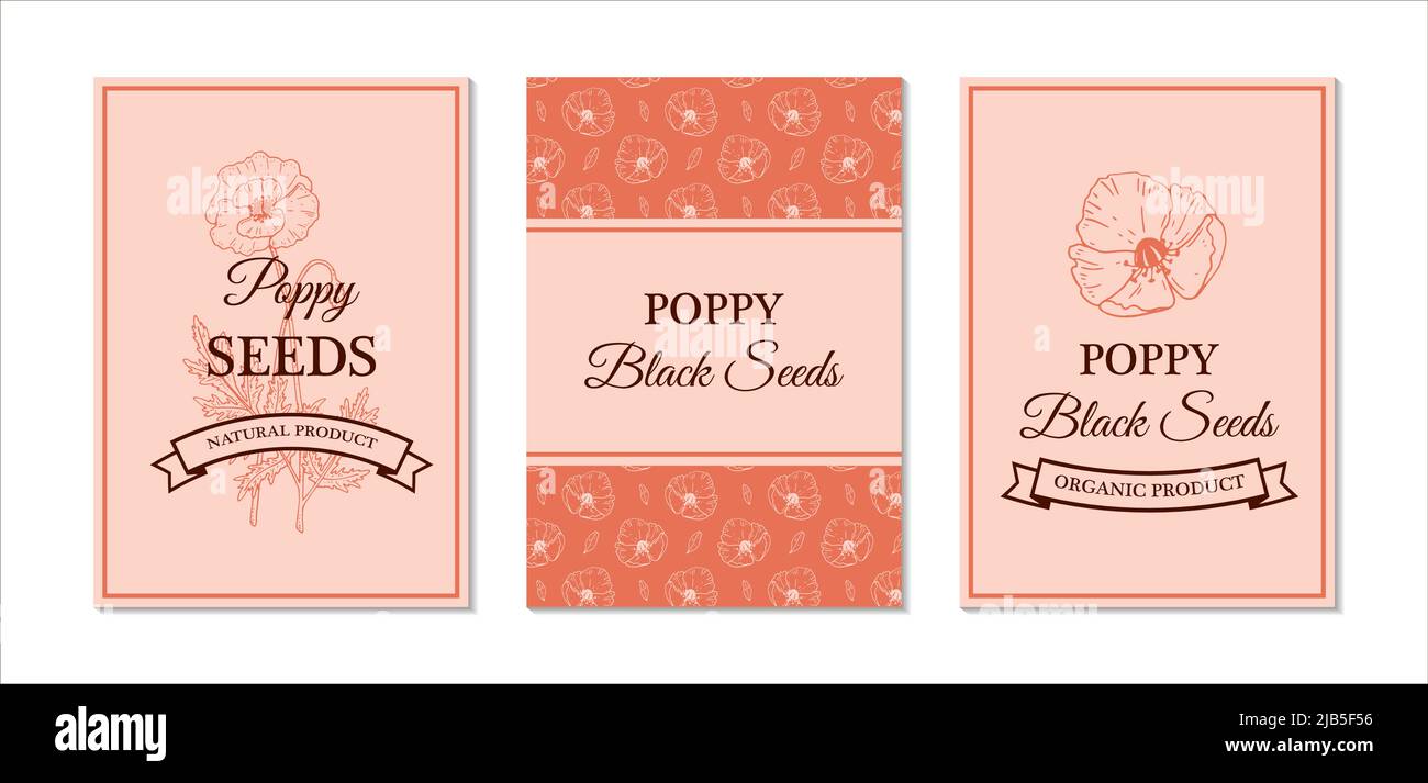 Set of hand drawn vintage poppy seeds packaging designs. Vector ...