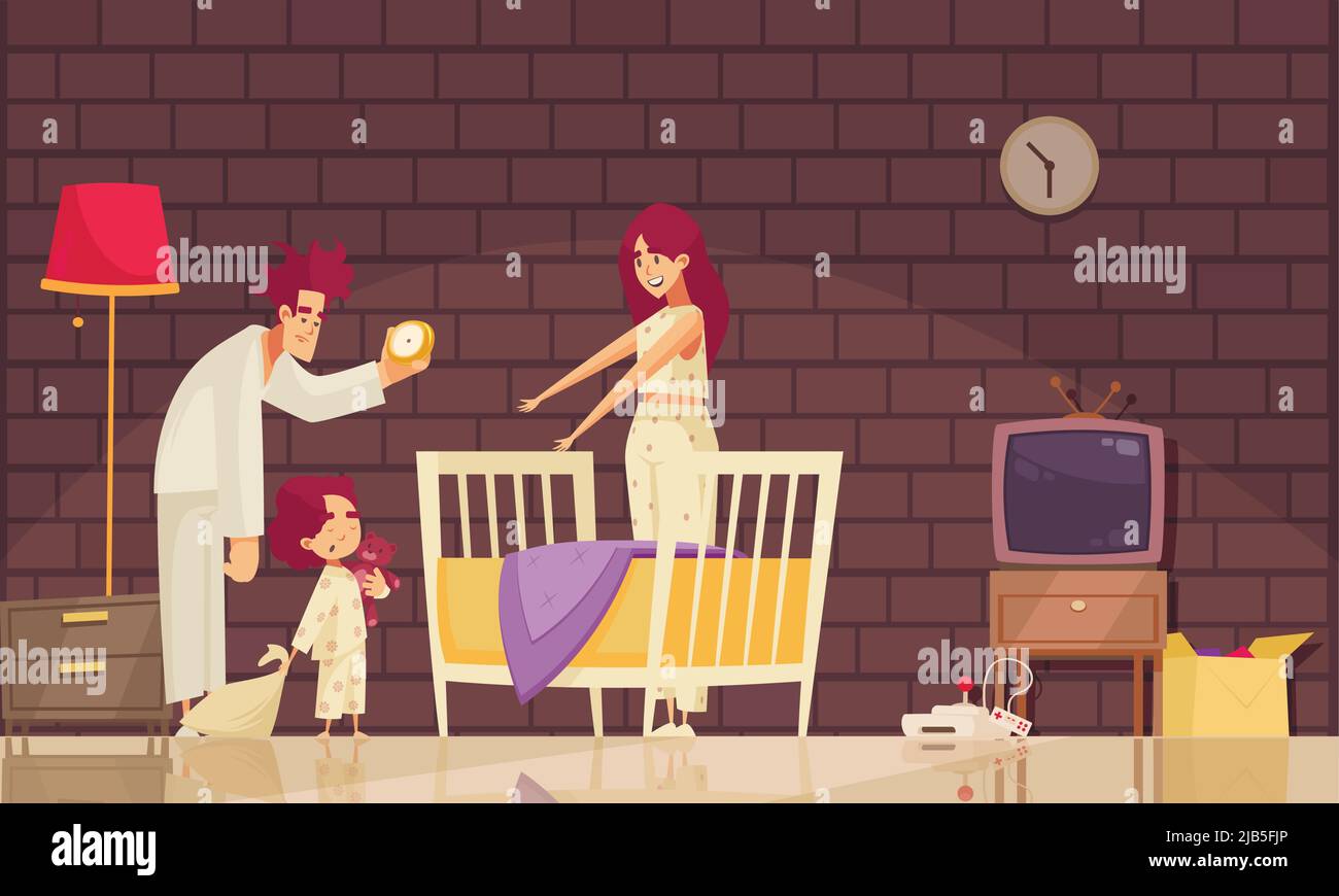 Sleep time background with baby sleep symbols flat vector illustration ...