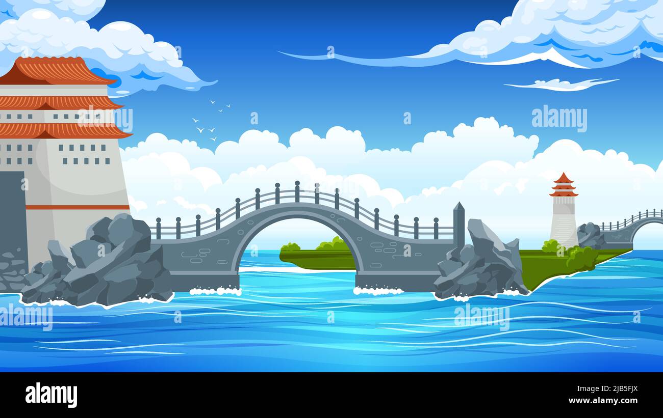 Bridges landscape composition with bridge from large land to small ...