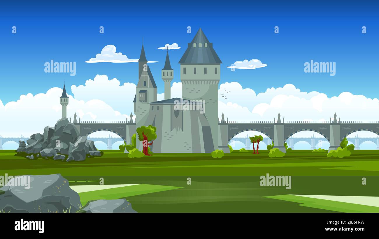 Bridges colored composition stone structure linking large castle with ...