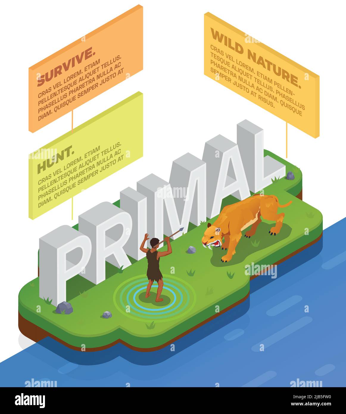 Caveman prehistoric primitive people infographics with scene of human ...