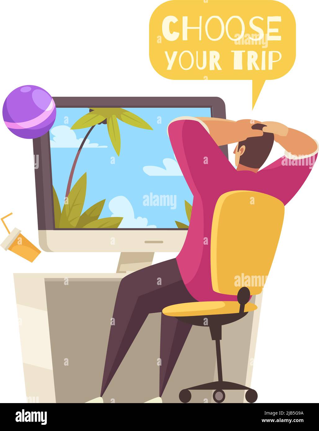 Travel cartoon composition with relaxed man choosing trip online vector ...