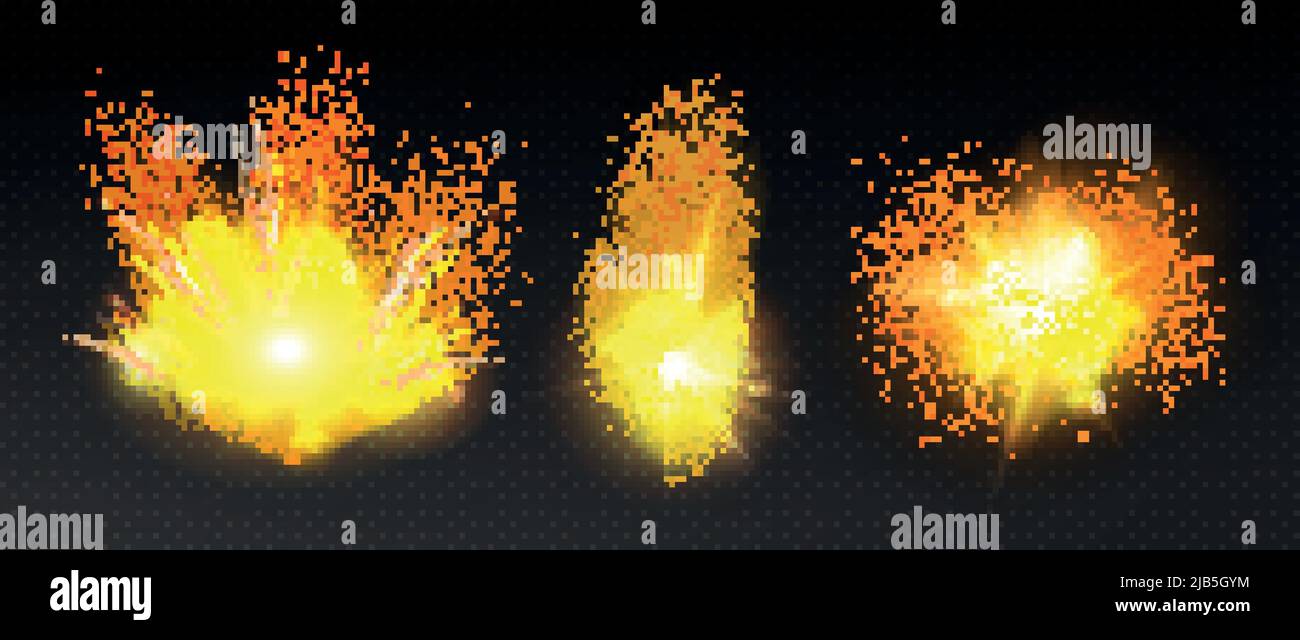 Fire explosion realistic set with isolated flashes of light with clouds ...