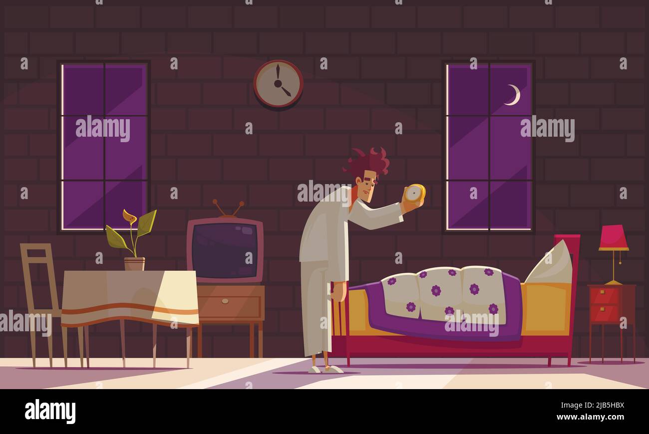 Sleep time and nightstand background with late hour symbols flat vector ...