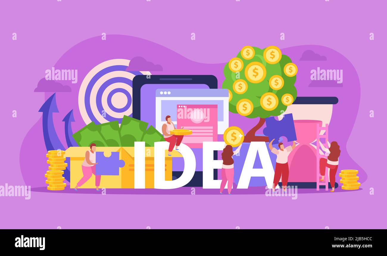 Crowdfunding flat composition with people investing money into project ...