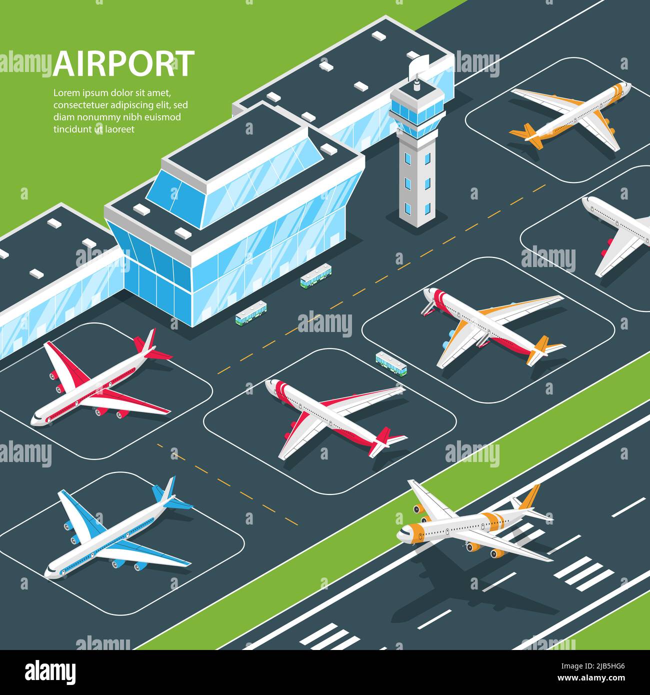 Isometric airport background with editable text images of airport ...