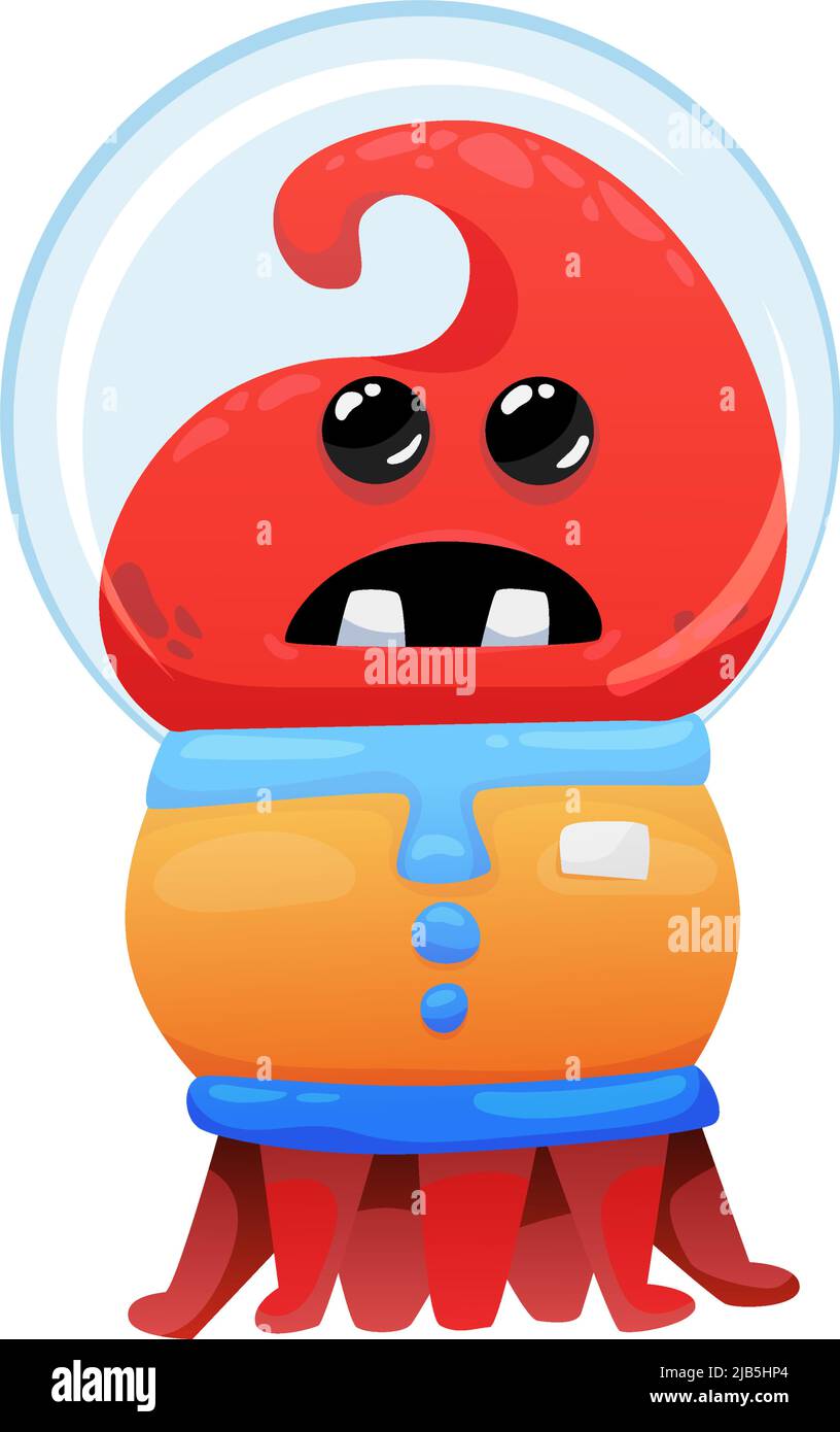 Funny scared red alien in spacesuit cartoon vector illustration Stock ...