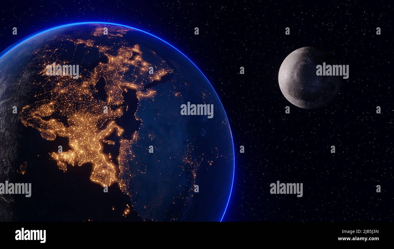 beautiful cosmic background of earth and moon starry sky. Continents ...