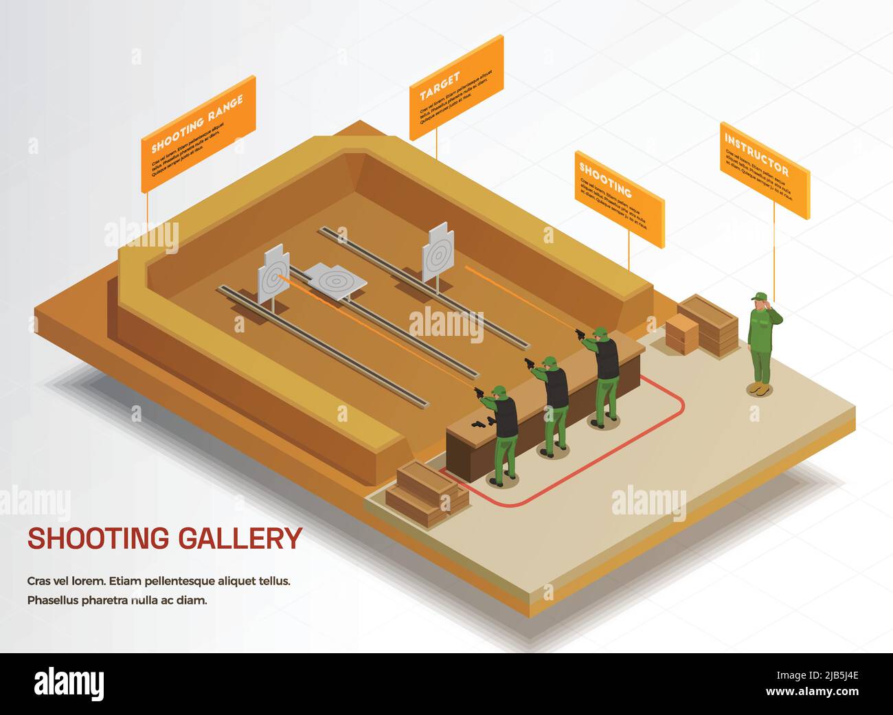 Army weapons soldier isometric infographics with view of shooting range ...