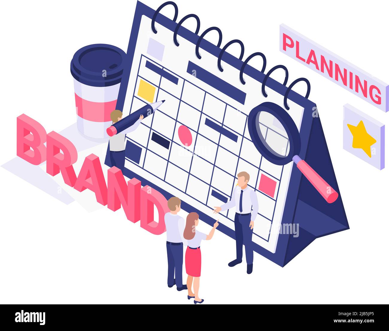 Brand planning strategy concept with isometric calendar and human ...