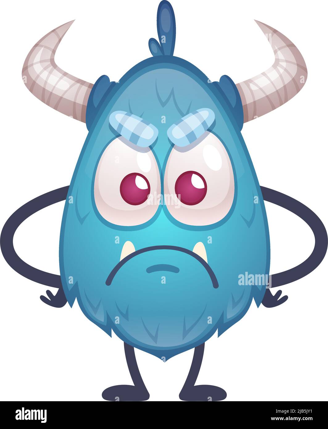 Sad offended beast of blue color with big eyes and horns cartoon icon ...