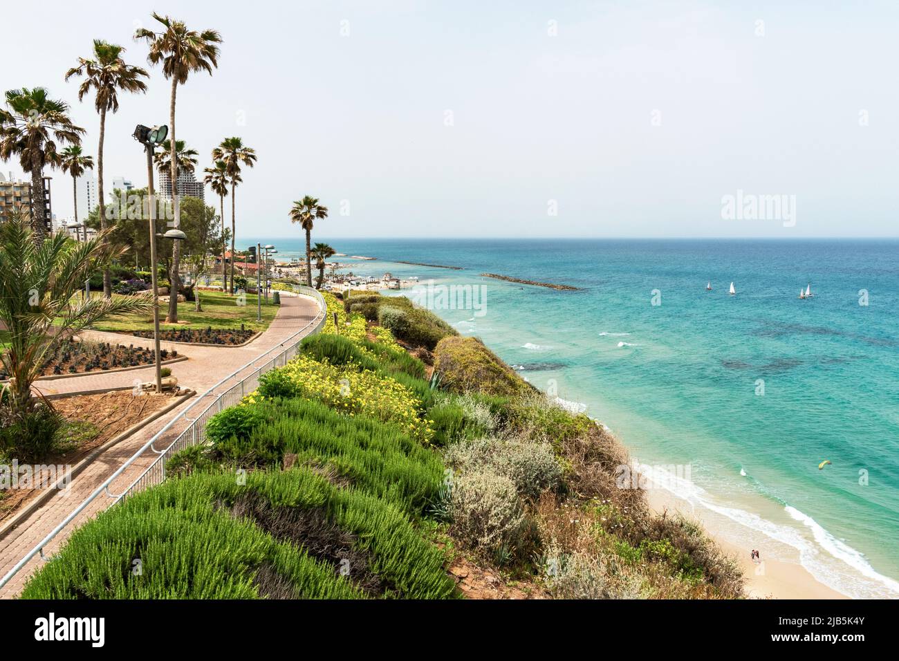 the promenade and resort hotels on a cliff high above the Mediterranean ...