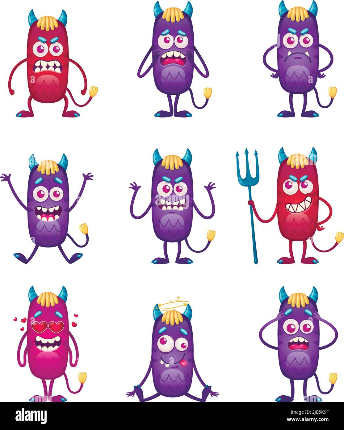Cartoon monster isolated emoticons set with nine funny characters of ...