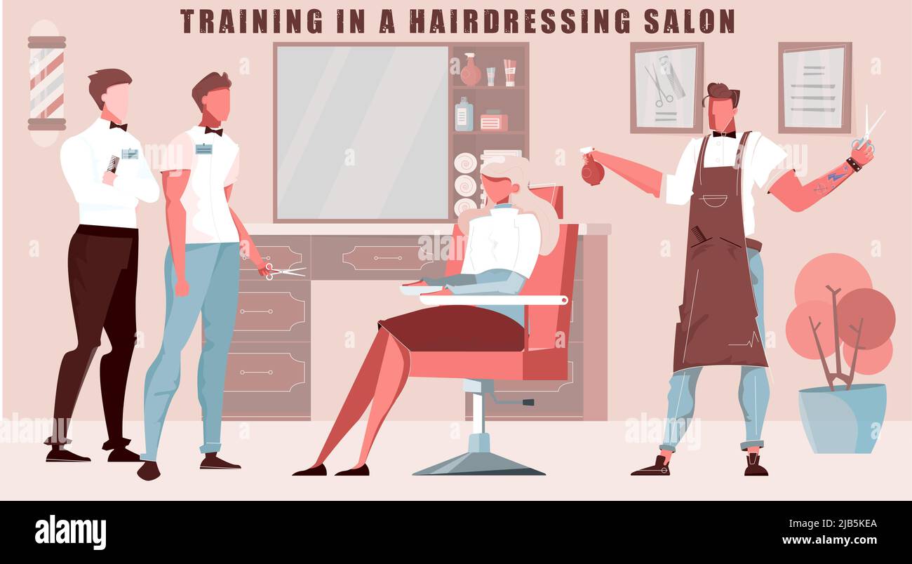 Barbershop training poster with hairdressing salon symbols flat vector ...