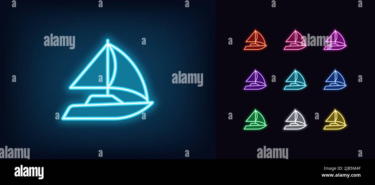 Outline neon sail yacht icon. Glowing neon sail boat silhouette ...