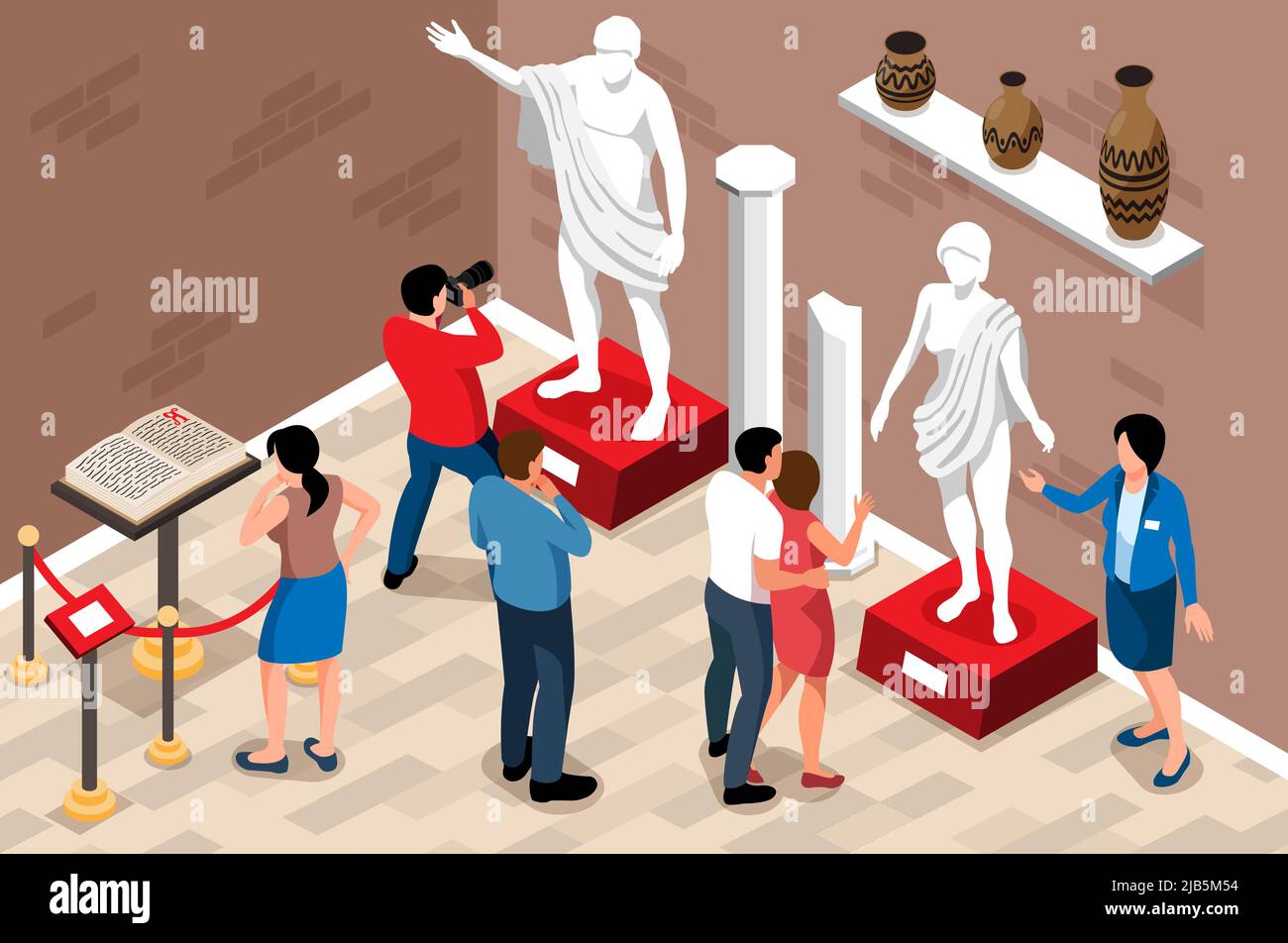 Isometric historical museum horizontal composition with indoor view of ...