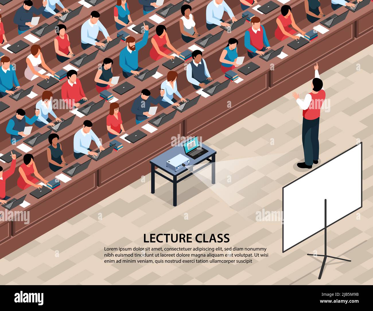 Isometric professor lecture class background with characters of ...