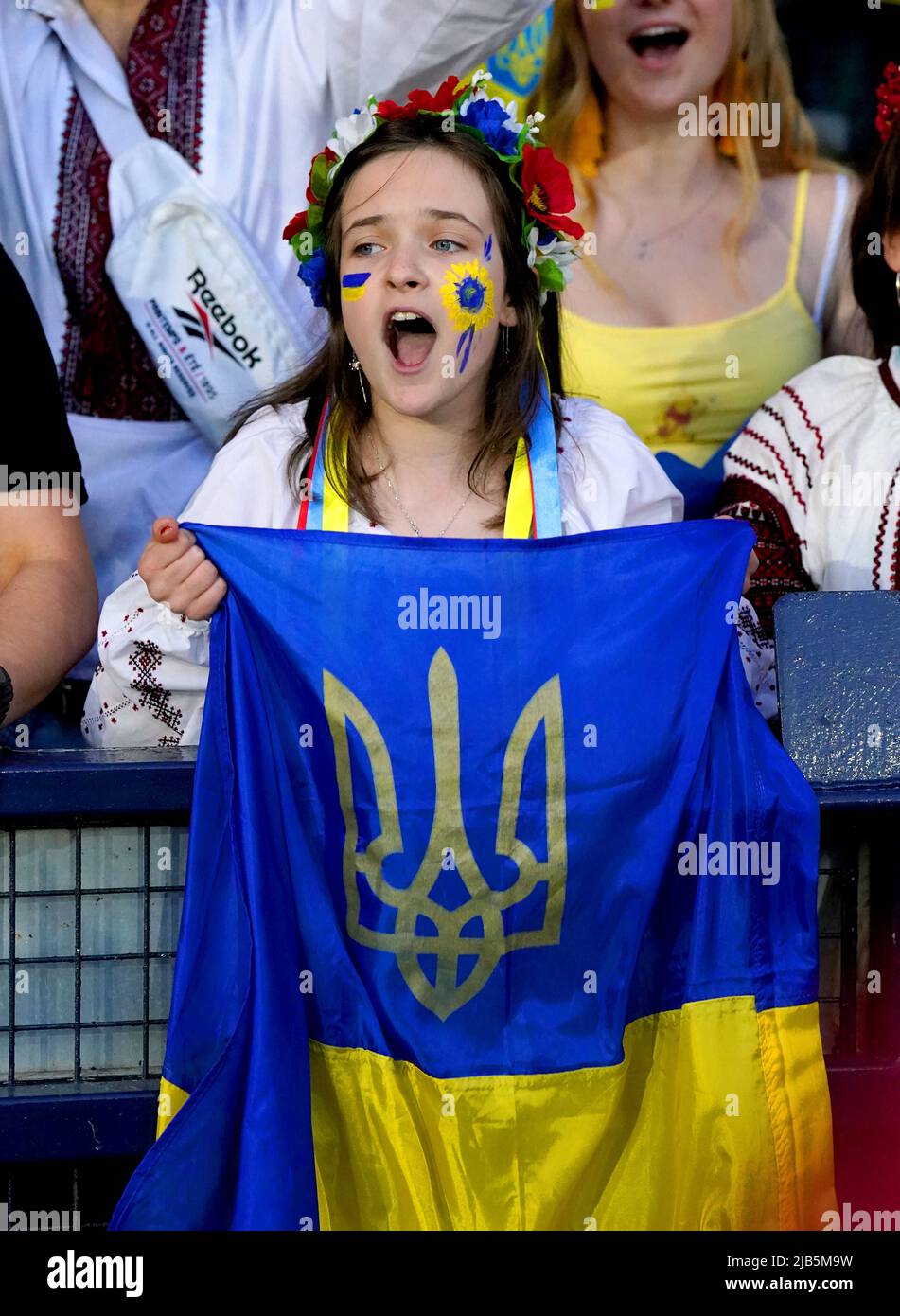 A Ukraine fan celebrates at the end of the FIFA World Cup 2022 ...