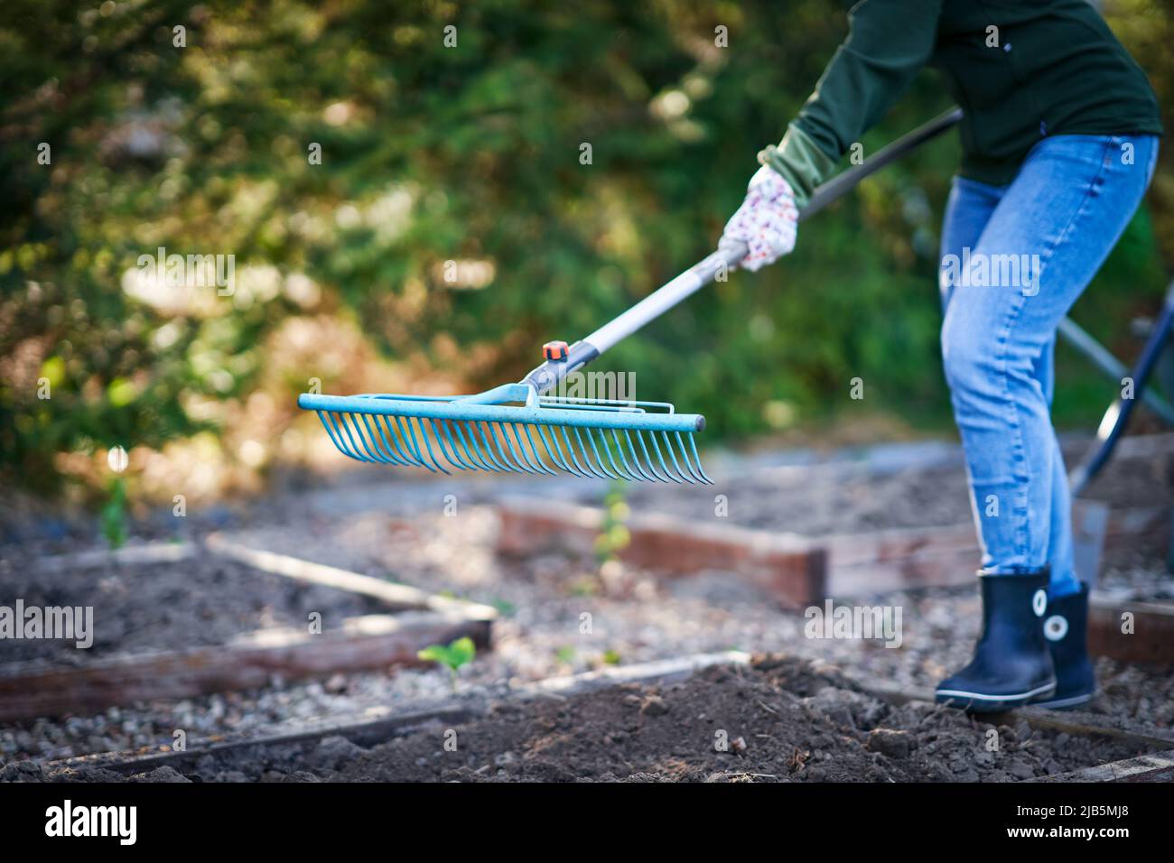 Picture of woman working with tools in the garden Stock Photo - Alamy