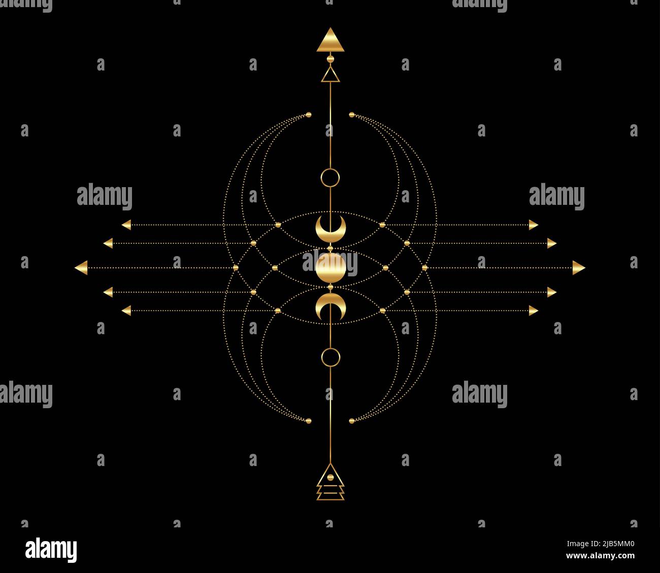 Golden Totem, Sacred Geometry, mystical arrow and crescent moon, gold ...