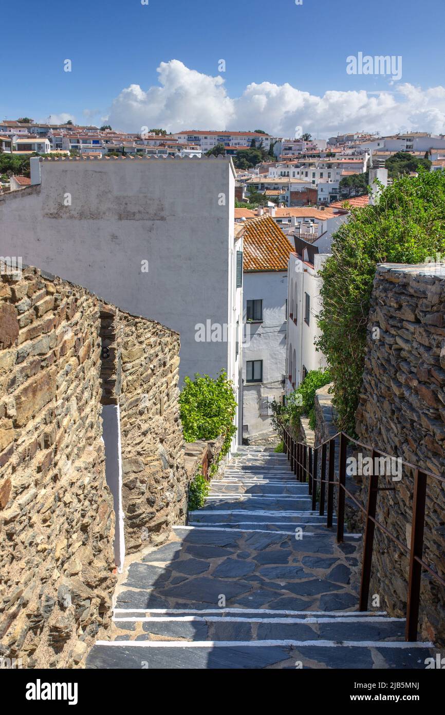 Typical streets of the town of Cadaqués. Costa brava, Catalonia, Spain ...
