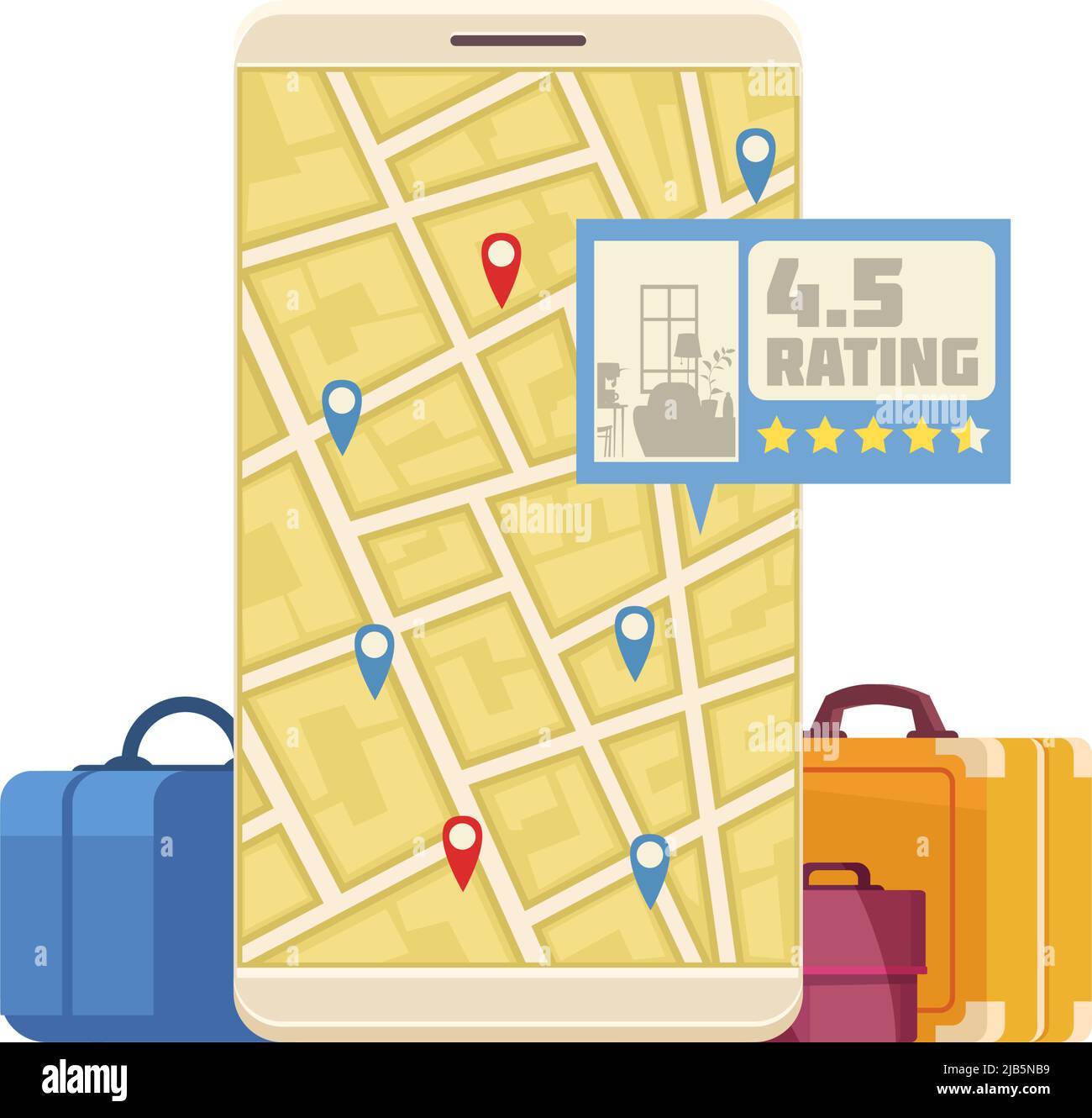 Booking online hotel reservation cartoon icon with smartphone and ...