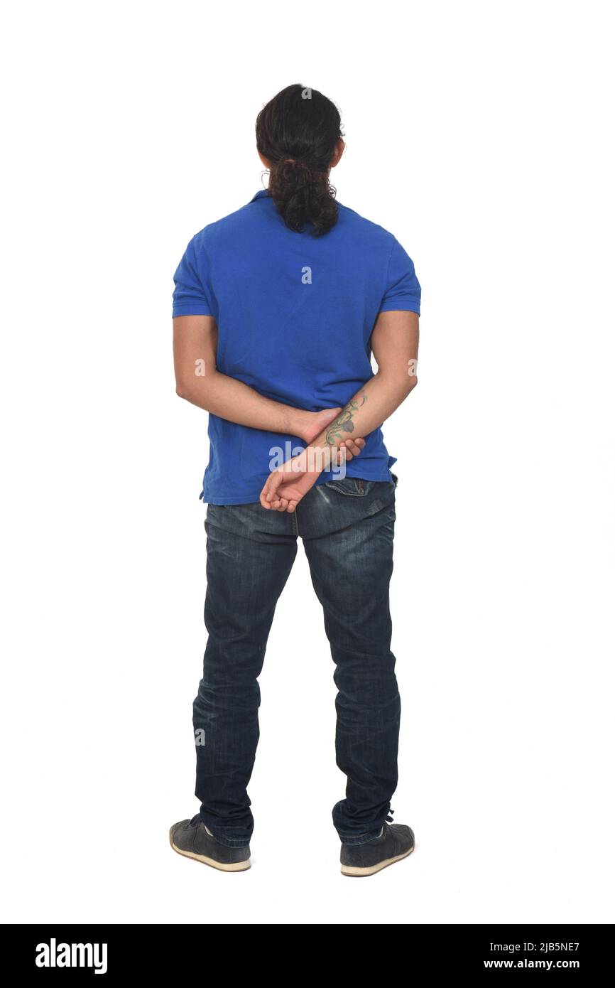 rear view of a man arms crossed on white background Stock Photo - Alamy