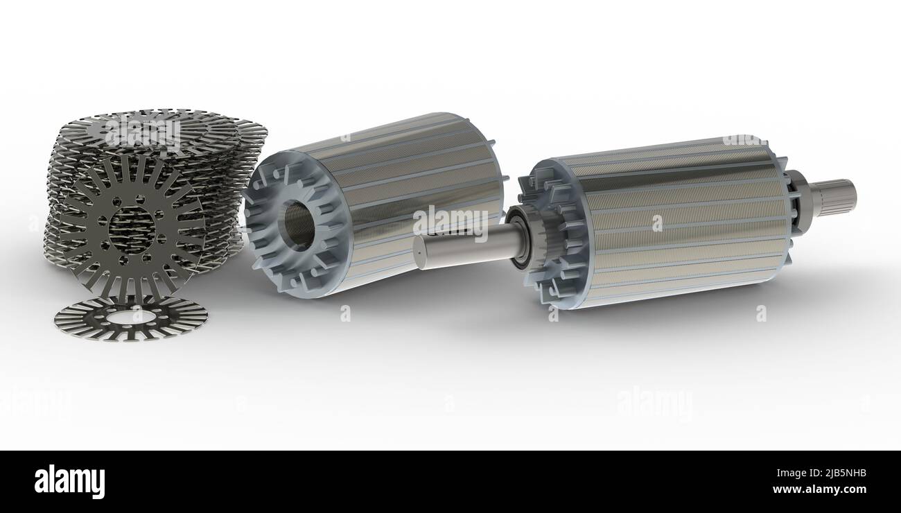 Electric motor spare parts for rotor assembly 3D illustration isolated ...