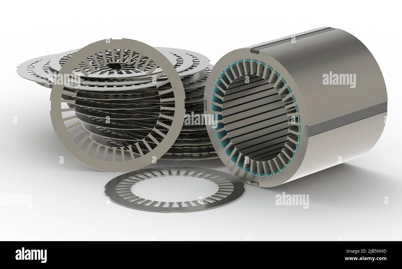Electric motor spare parts for stator assembly 3D rendering isolated on ...