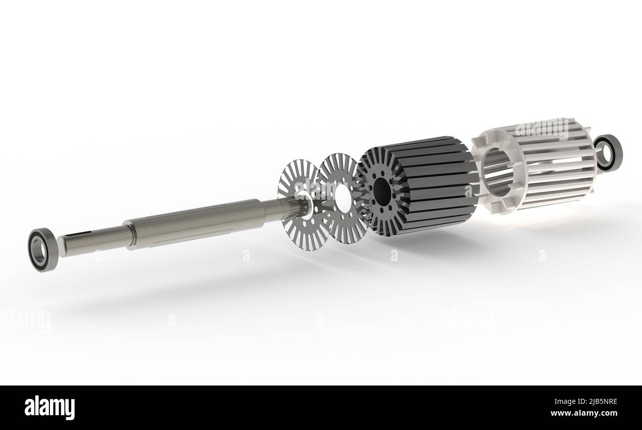 Rotor for asynchronous motor, exploded view,3D illustration Stock Photo ...