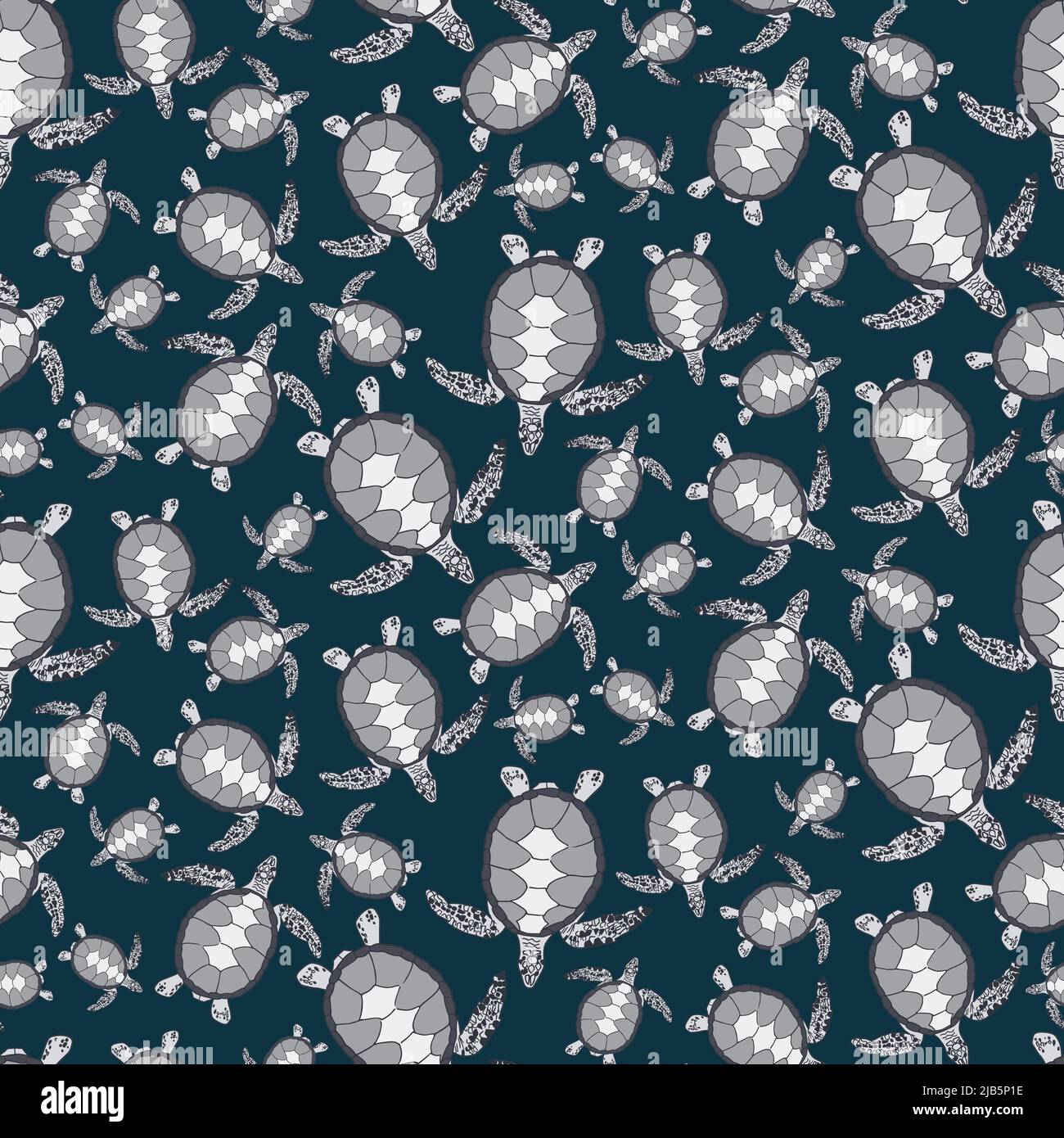 Swimming sea turtle doodles. Sea seamless pattern with sketch of ...