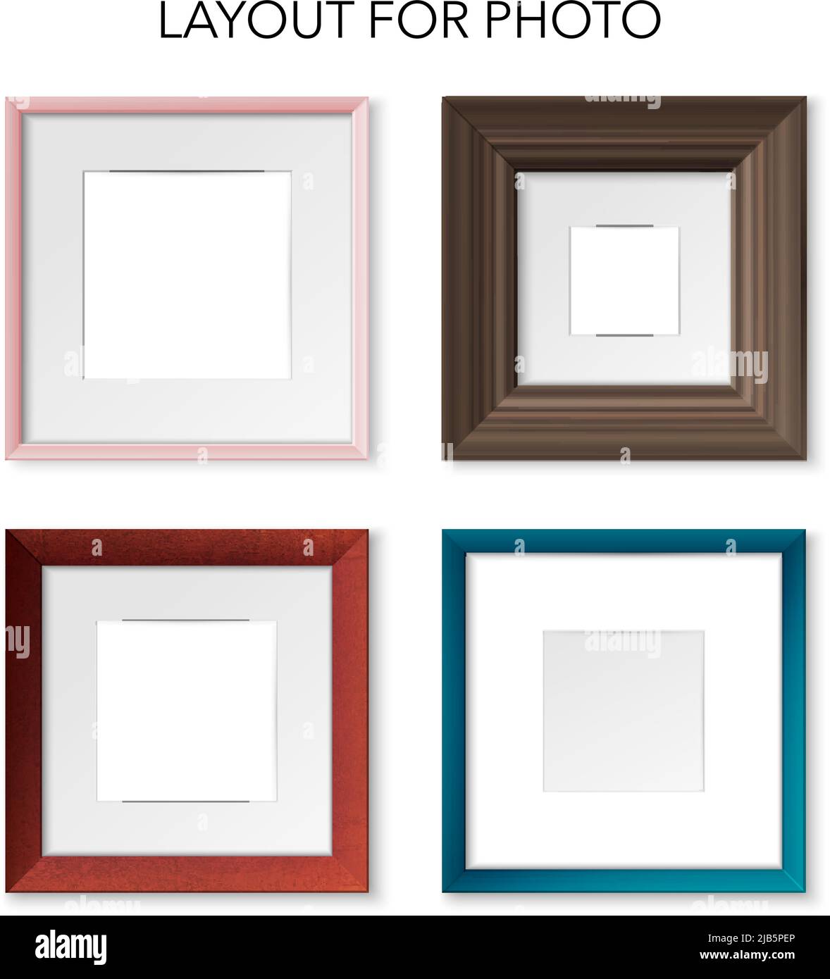 Square picture frames realistic mockup set of 4 various materials and ...