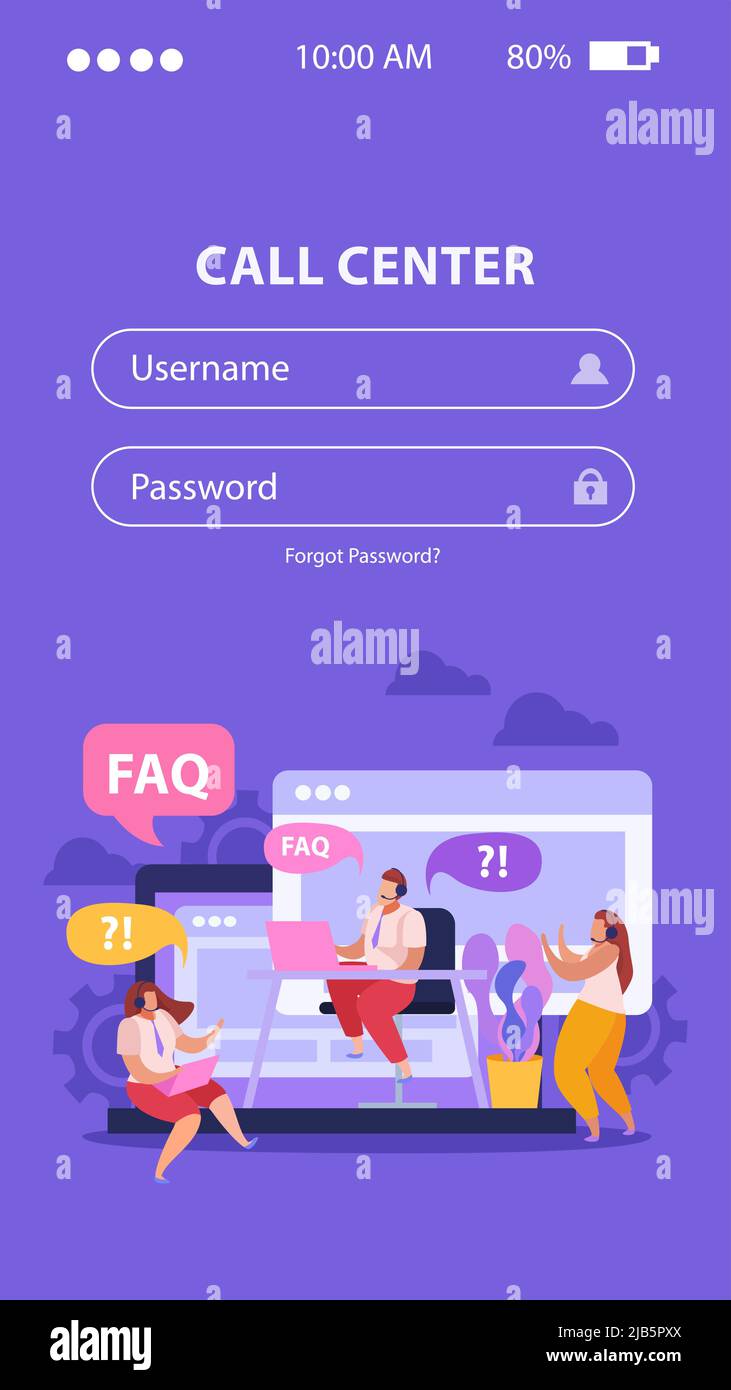 People from online support service at work and login form on blue ...