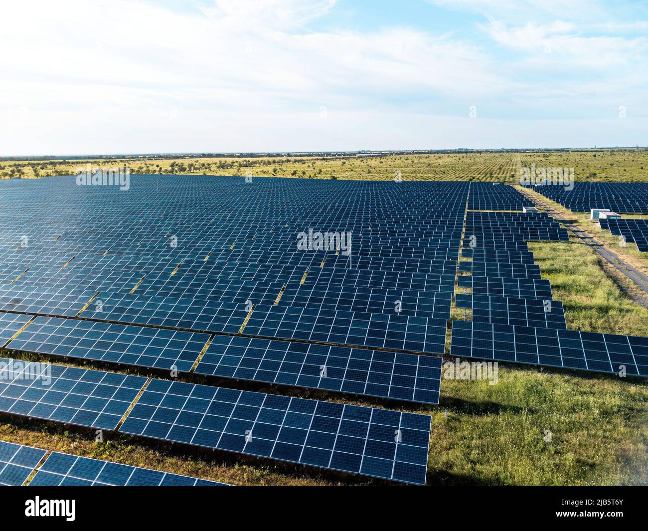 Aerial top view of a solar panels power plant. Photovoltaic solar ...