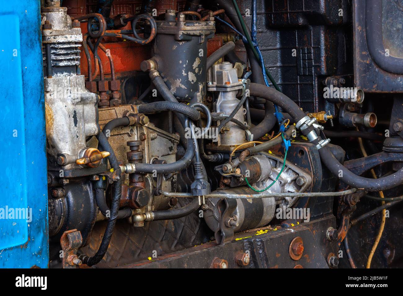 opened diesel engine compartment of old belarussian farm tractor Stock ...