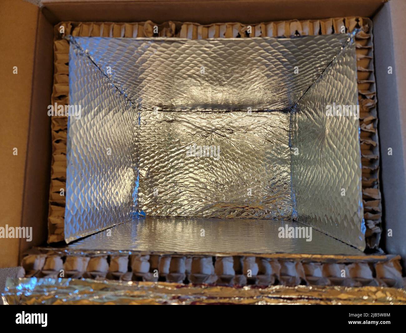 silver reflective metal or metallic insulated thick box liner Stock ...