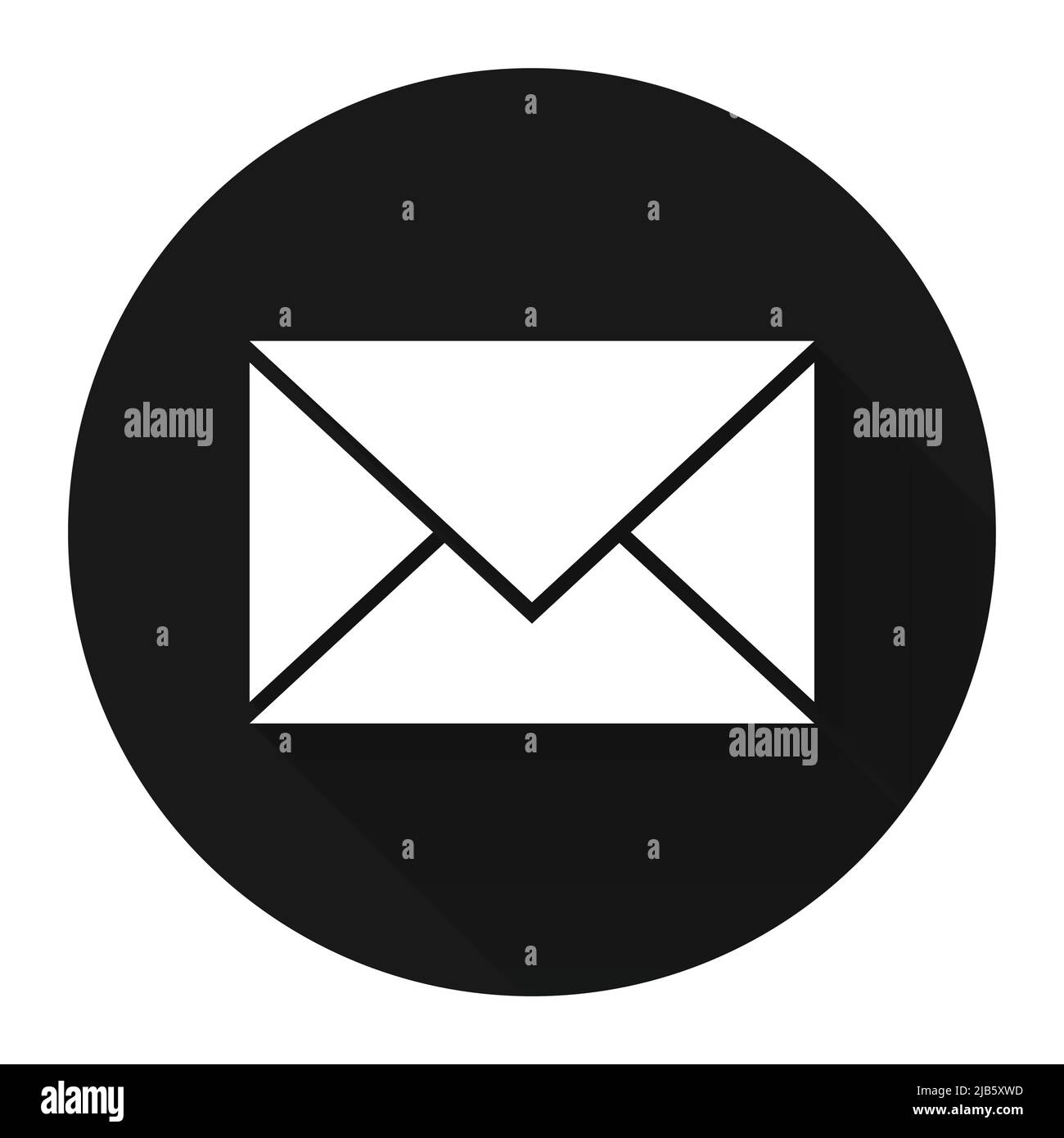 Mail icon with long shadow black on white background,Simple design ...