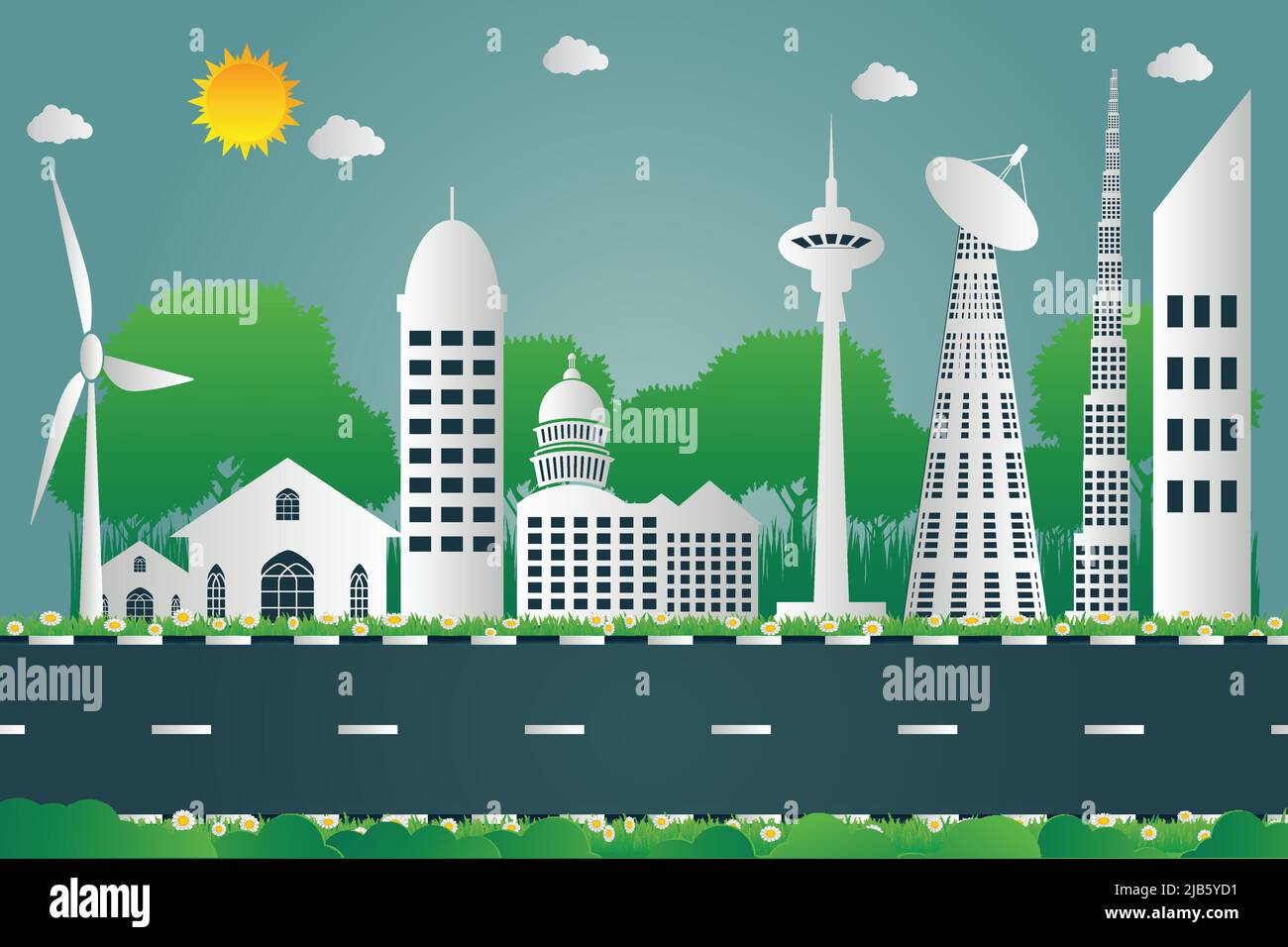 Building cityscape of the city beautiful paper art style,vector ...