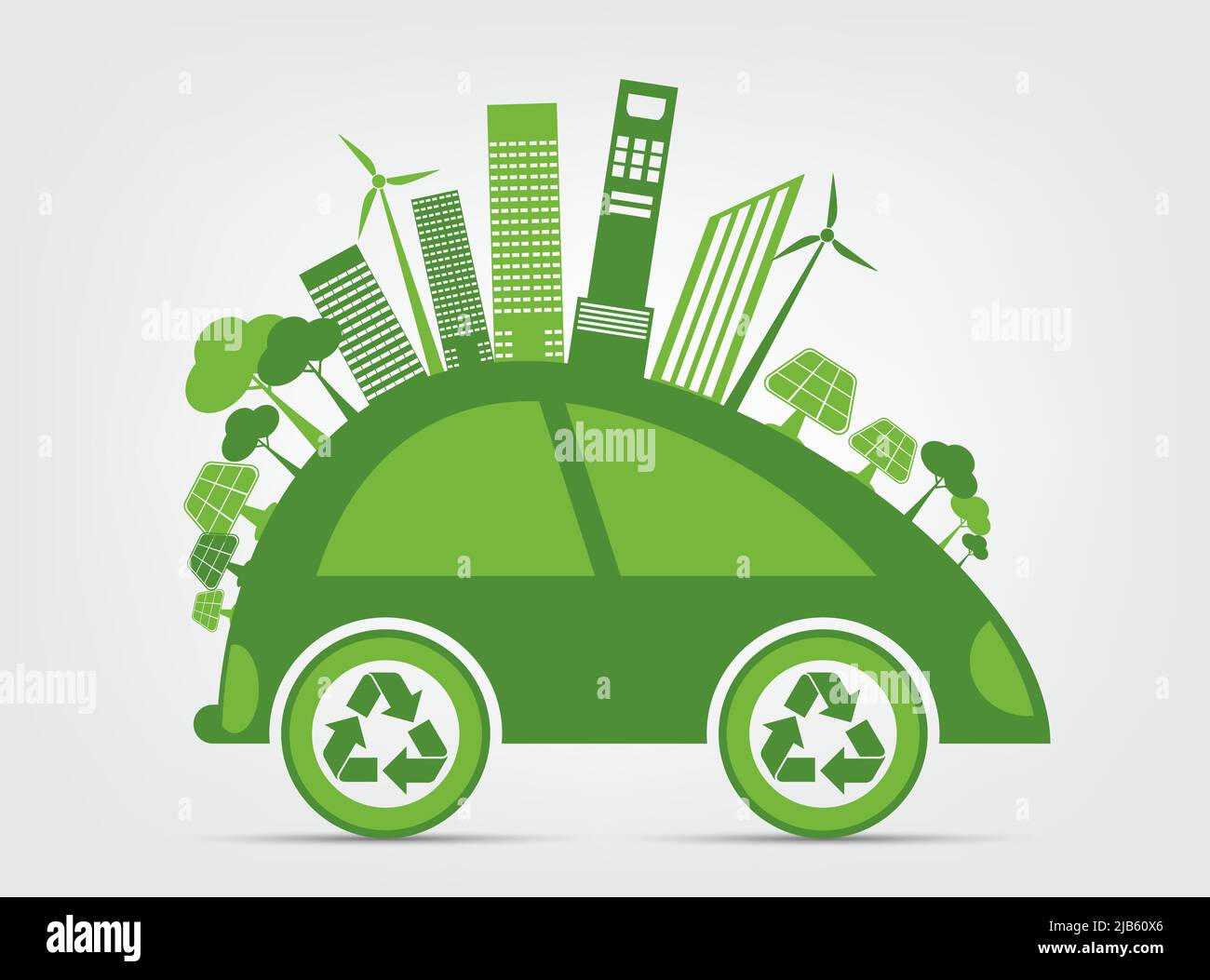 Ecology and Environmental Cityscape Concept,Car Symbol With Green ...