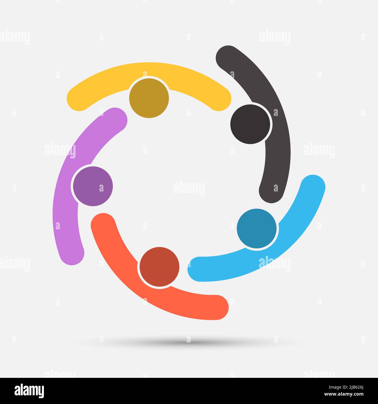 Group of five people in a circle.Teamwork meeting.people are meeting in ...